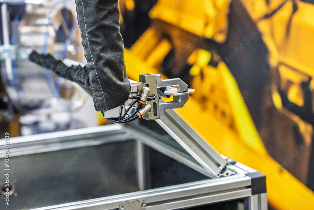 Robot arm opens and closes door. Industrial robotics. Robot opens ...