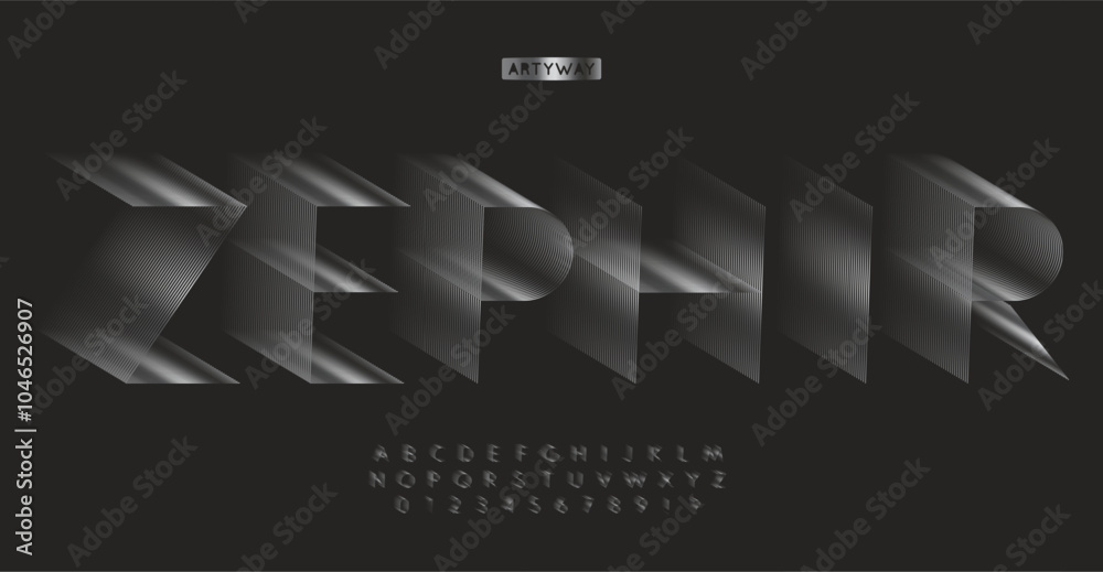 3D linear alphabet, dynamic motion effect letters, futuristic and ...