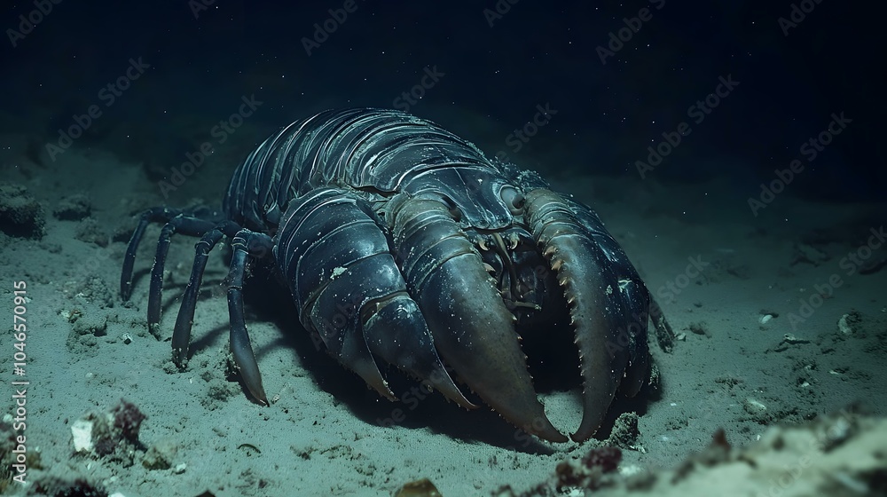 Close-up photo of a deep-sea giant isopod on the ocean floor ...