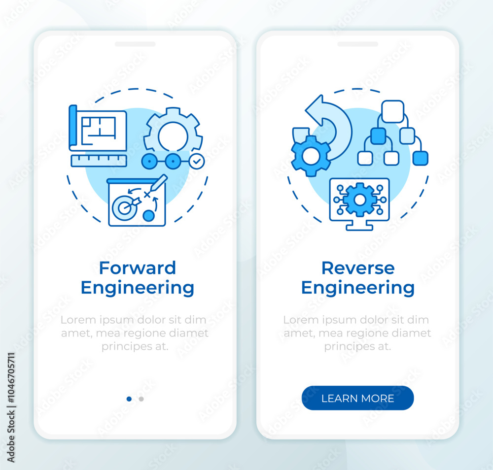 Forward vs reverse engineering blue onboarding mobile app screen ...