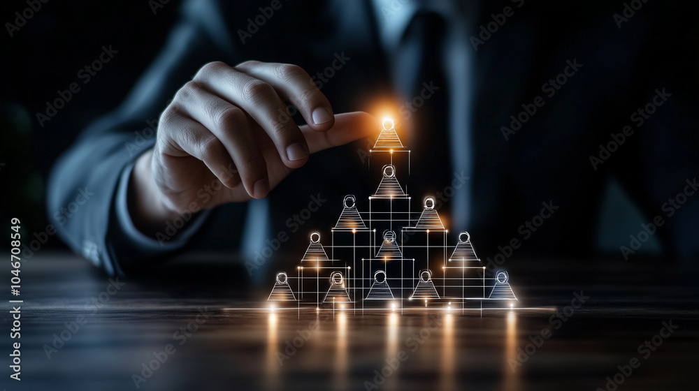 Employees glowing on a dynamic, digital organizational chart ...