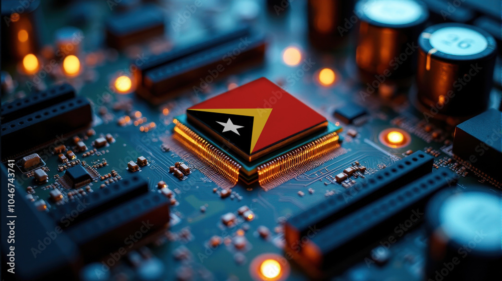 A microprocessor featuring East Timor flag is installed on a circuit ...