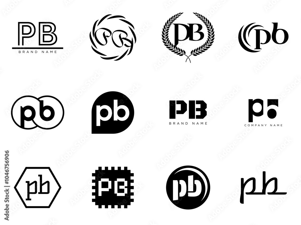 PB logo company template. Letter p and b logotype. Set different ...