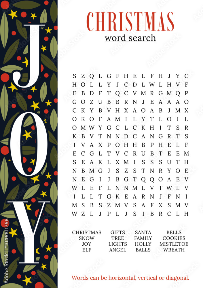 Christmas word search puzzle. Holiday crossword worksheet, find 16 ...