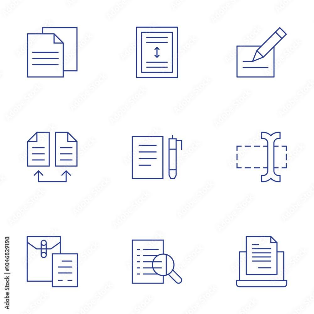 Text icons set. Thin Line style, editable stroke. archive, compare ...