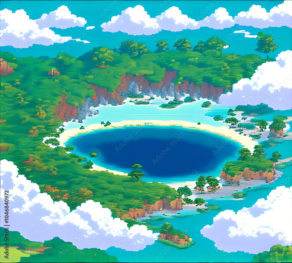 Stock-Illustration „8-bit game Pixel art landscape with a dome on top ...