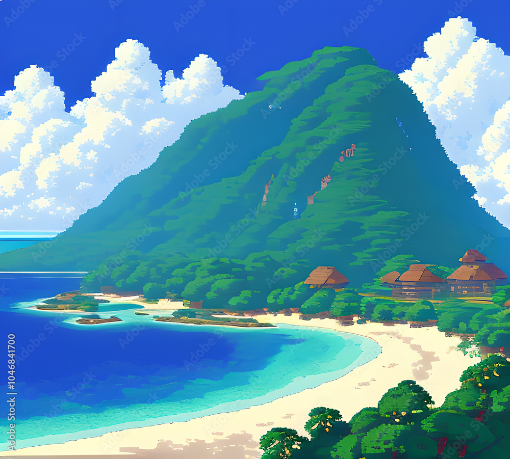 Ilustración de Stock 8-bit game Pixel art landscape with a dome on top ...