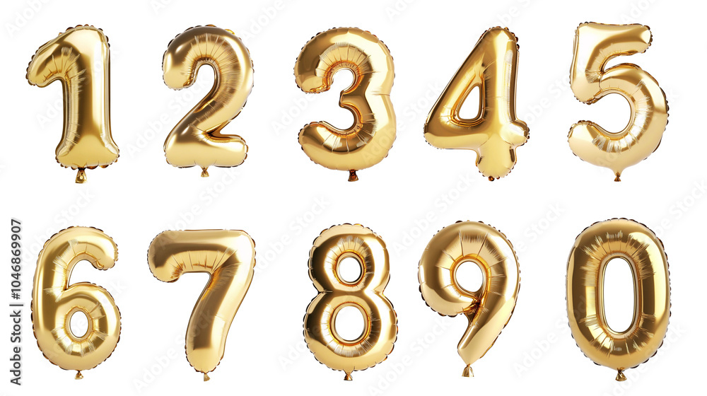 Golden number balloons from 0 to 9, perfect for celebrations, parties ...