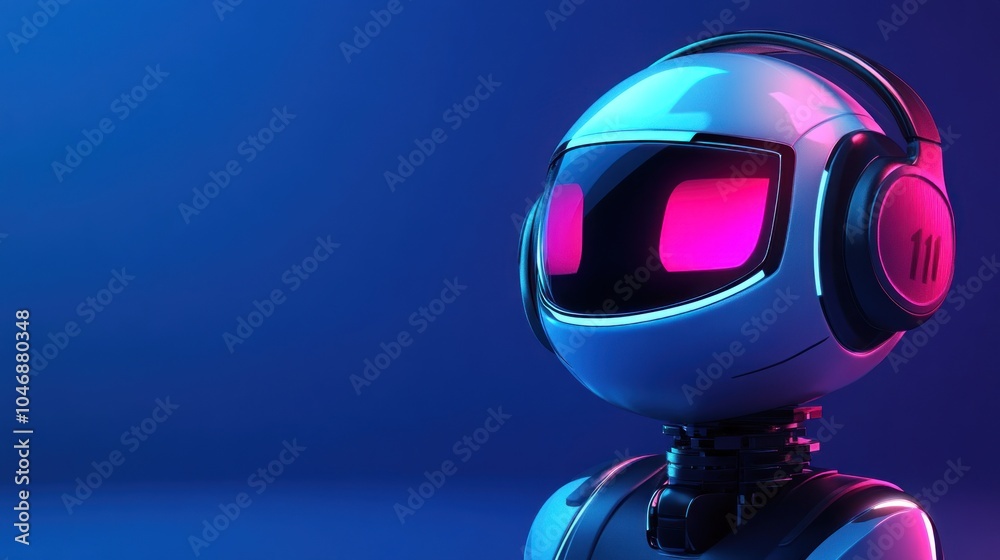 Futuristic Robot with Digital Holographic Platform. AI chat bot based ...