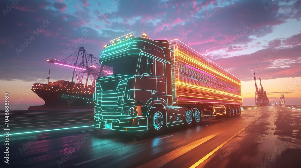 Ilustración de Stock Autonomous Self-Driving Lorry Trucks with Cargo ...