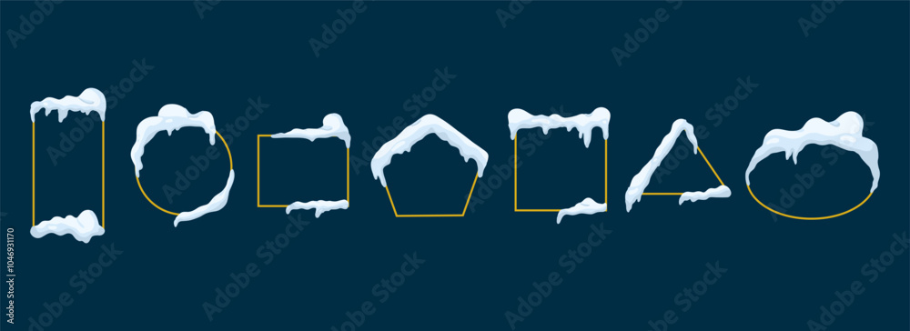 Frames with snow ice cap. Card or poster template. Snowdrifts shapes ...