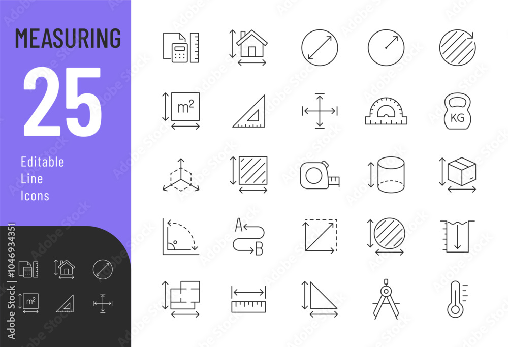 Measuring Line Editable Icons set. Vector illustration in modern thin ...