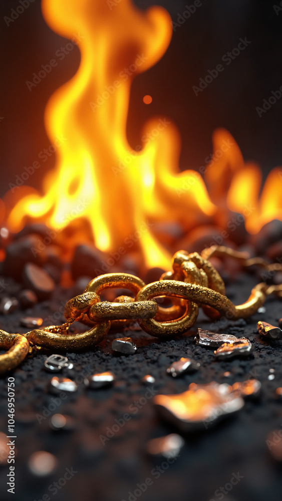 Broken Golden Chain Amidst Fierce Flames: Symbolizing Resilience and ...