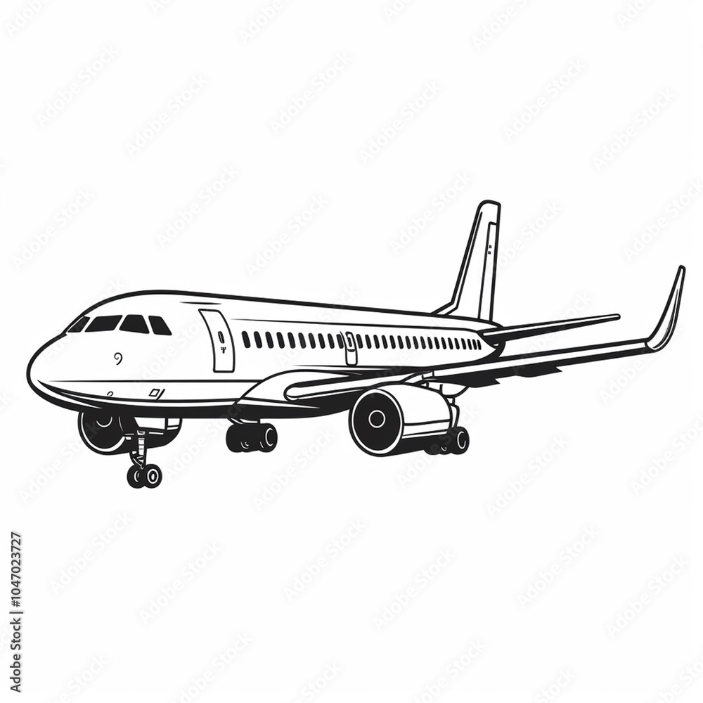 Simple black outline of an airplane clip art style minimalist icon ...