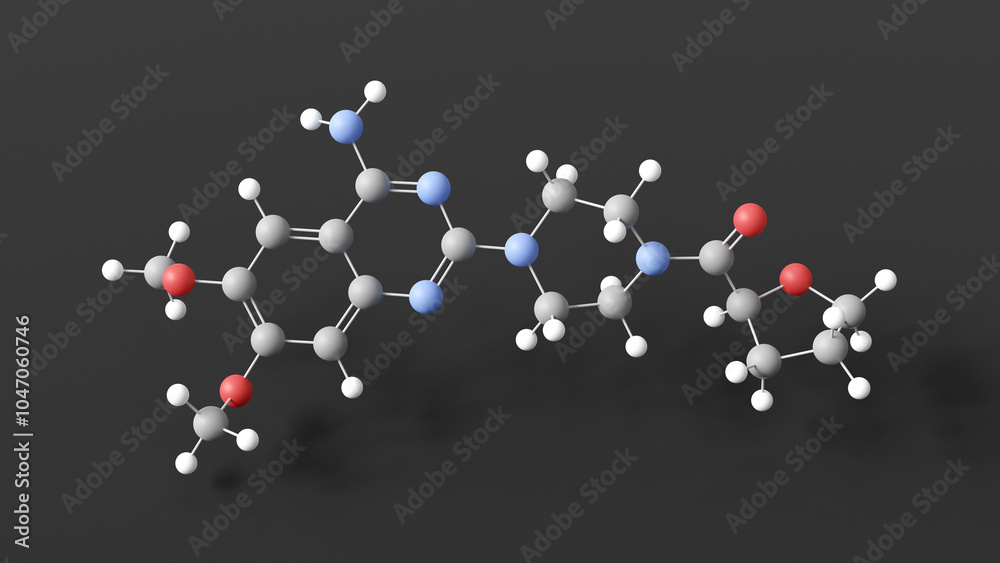 terazosin molecule 3d, molecular structure, ball and stick model ...