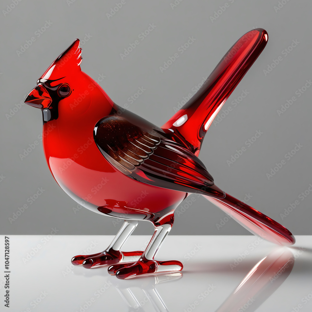 Stylized Glass Sculpture of a Cardinal Bird in Vibrant Red with Black ...