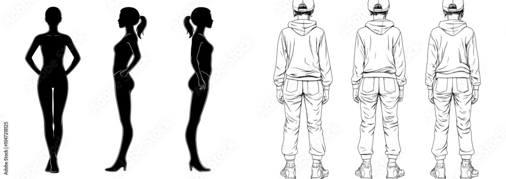 Fashion figure template for technical drawing of a pre-teen (aged 12 ...