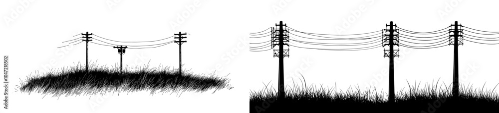 Towers with tangent lines; high voltage pole, electric wire and ...