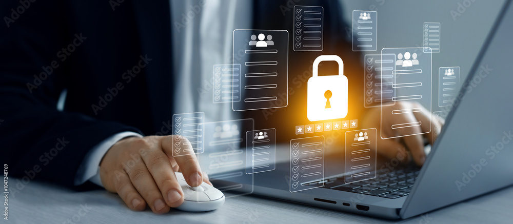 Protecting herself from cyber attacks. Documents confidentiality,cyber security protection ...