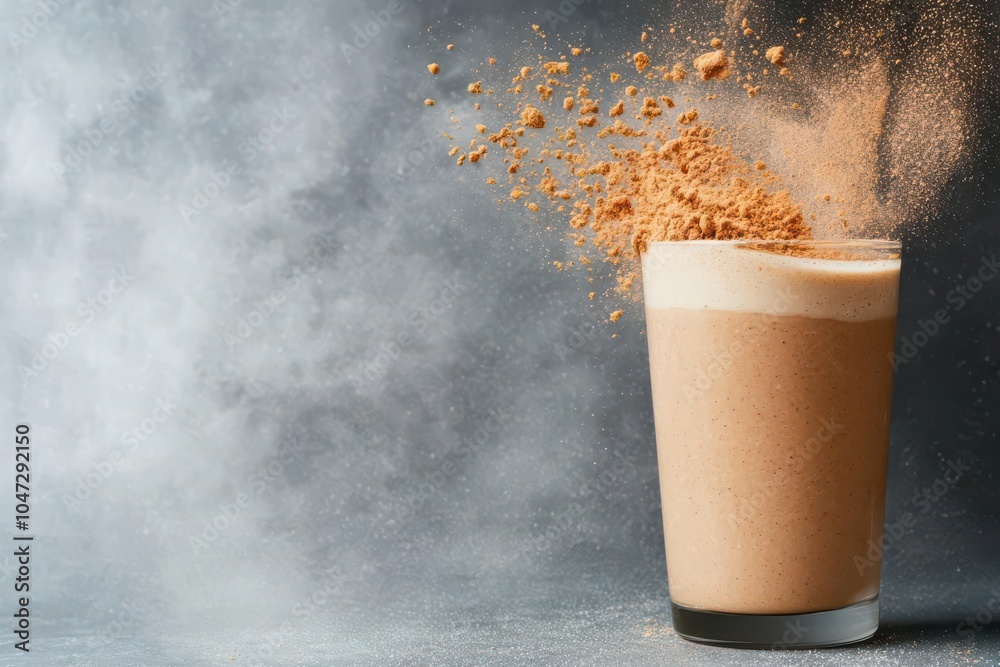 Artistic representation of protein powder being blended into a ...
