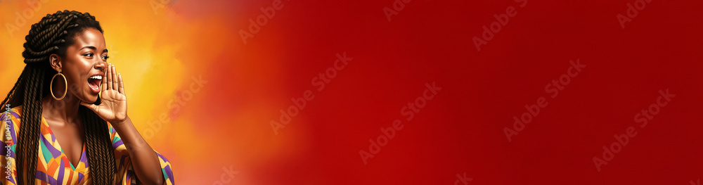 Presentation Banner, Black Woman Yelling an Announcement from Mouth ...