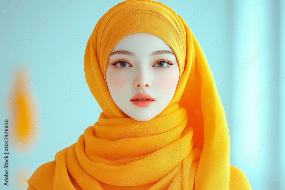 Portrait of a young muslim woman wearing a bright yellow hijab ...