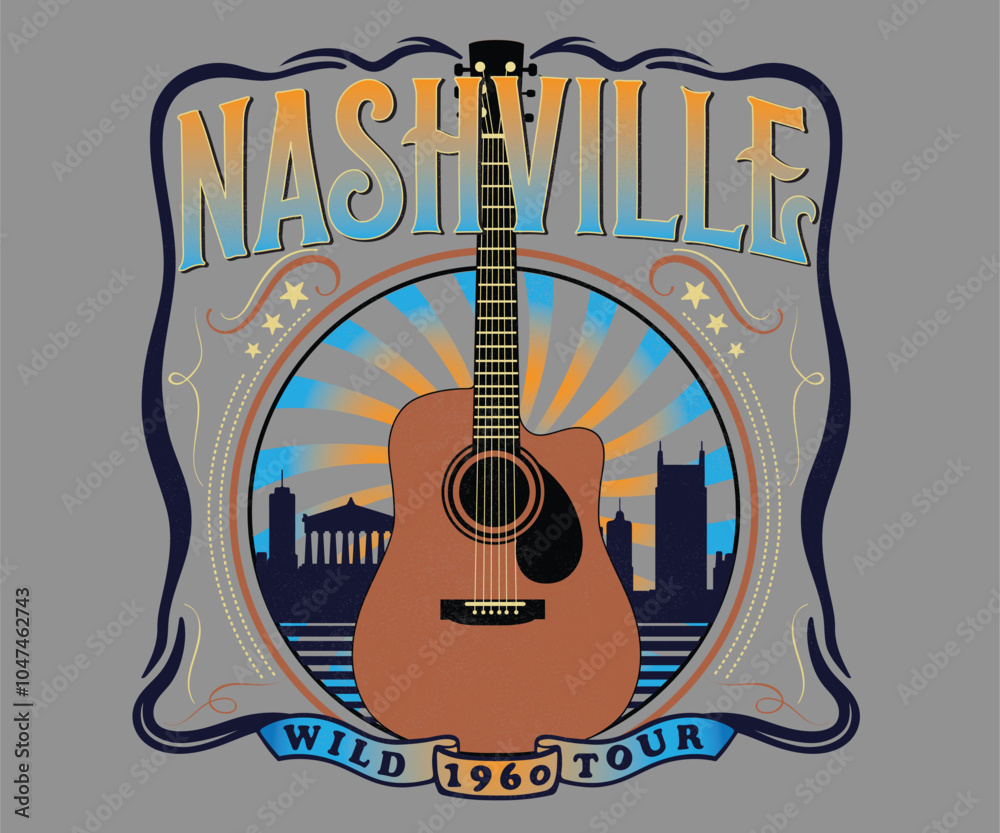 Nashville country music festival vector design, American country music ...