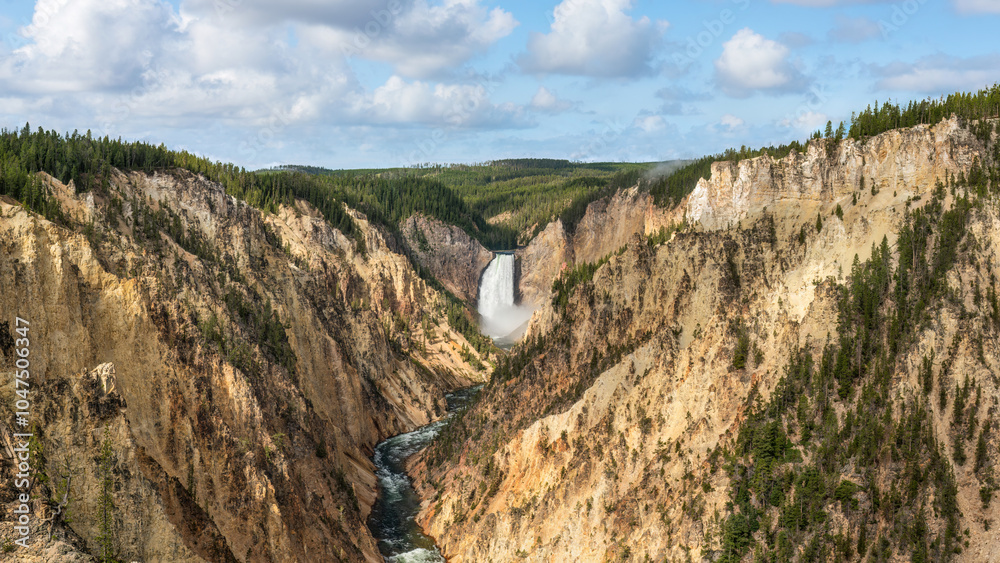 Yellowstone National Park sunrise at Artist Point Overlook with view of ...