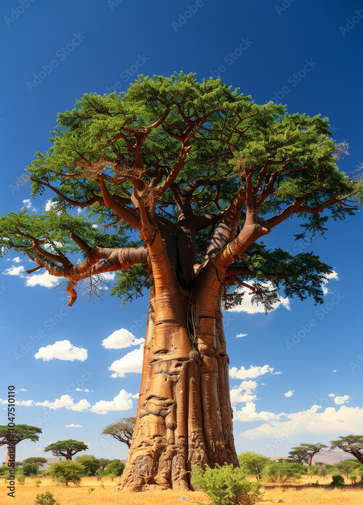 majestic baobab tree standing tall under clear blue sky, with its ...