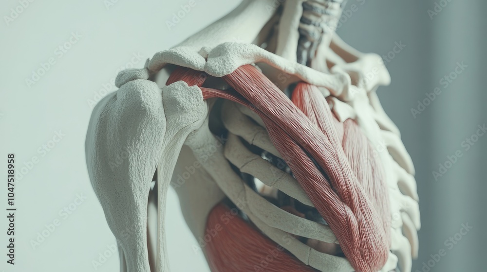 3D illustration of the human shoulder joint with muscles and ligaments ...