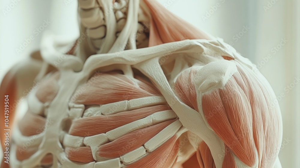 3D illustration of the human shoulder joint with muscles and ligaments ...