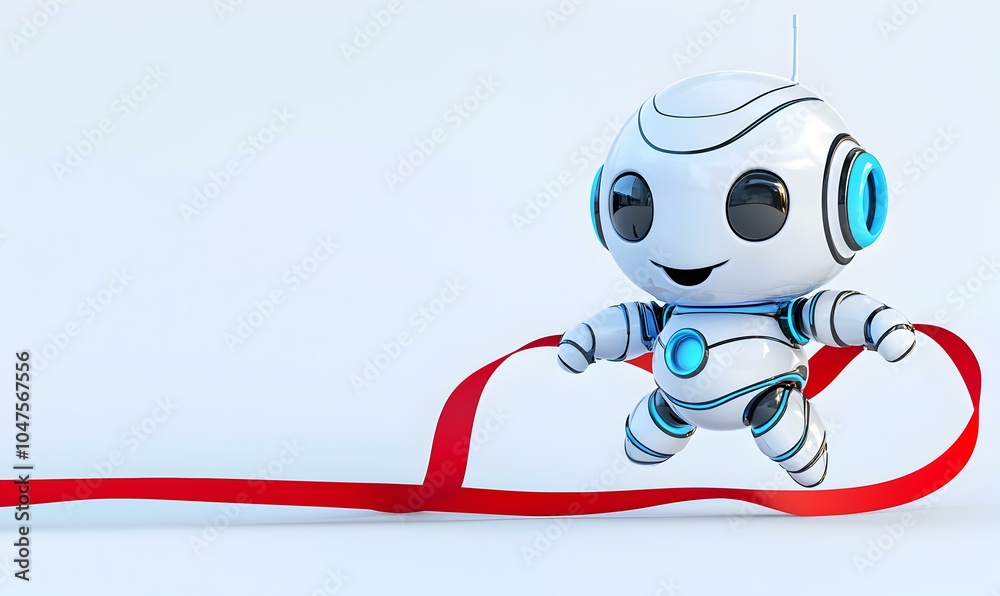 Triumphant Robot Crossing Finish Line, a vibrant 3D robot character ...
