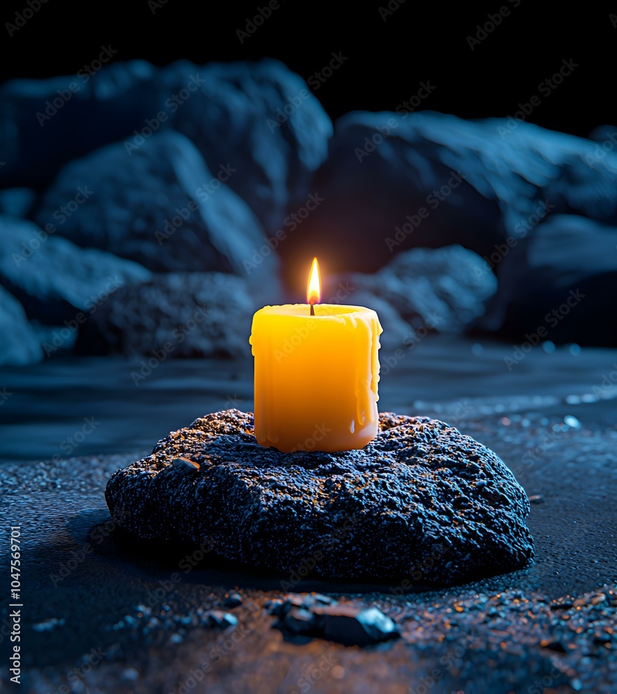 Candlelit Cave Serenity, an enchanting underground space illuminated by ...