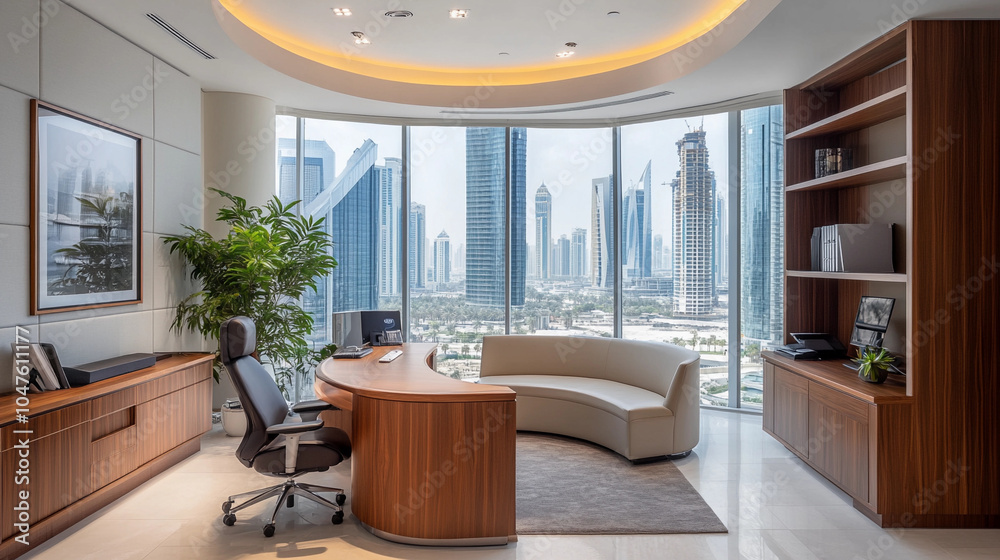 Zoom Background modern office interior design with city view Stock ...