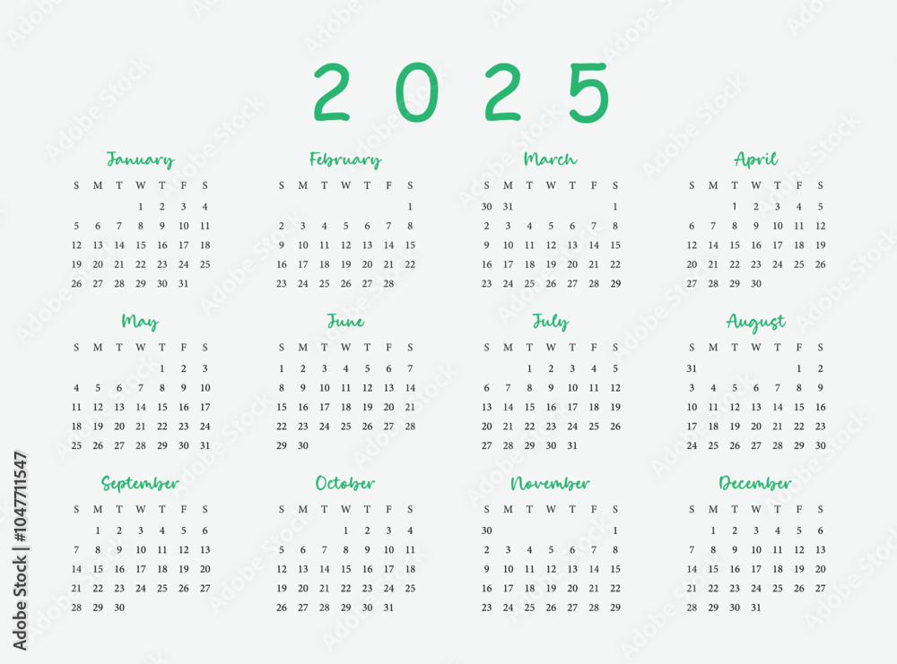 Calendar 2025, Calendar Set for 2025 year, Minimalist clean square ...