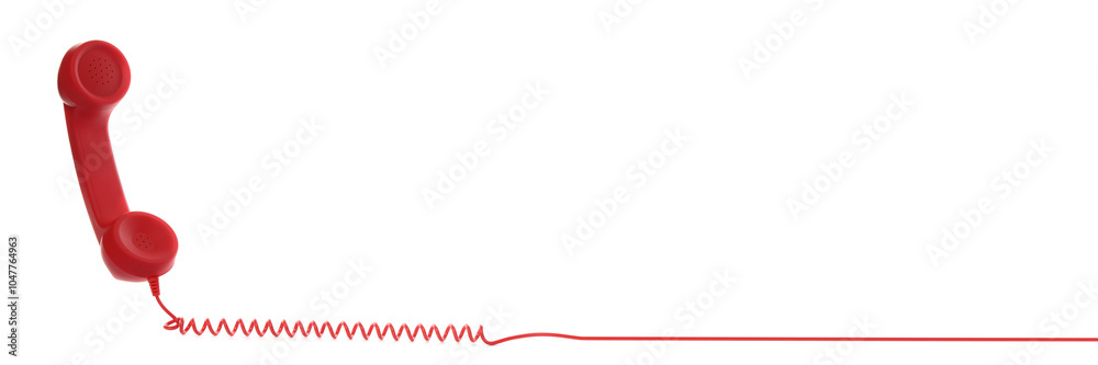 Red corded telephone handset on white background. Banner design with ...