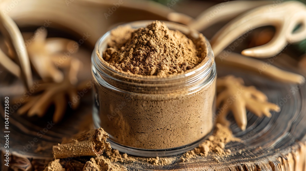 Elk Antler Velvet Powder Elk antler velvet powder in a jar Stock Photo ...