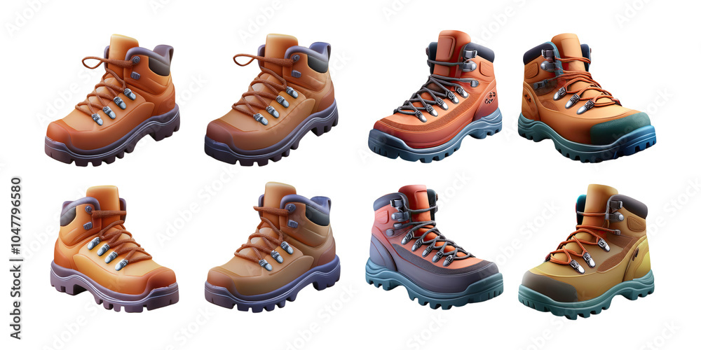Colorful Hiking Boots in Various Angles, PNG collection, set bundle ...