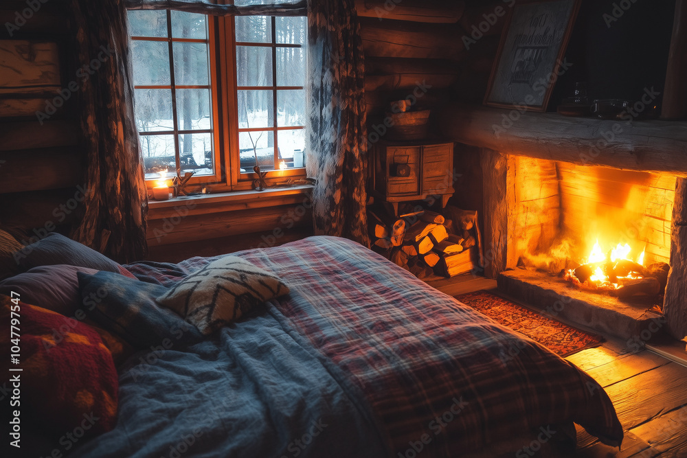 Low Log Bed and Flannel Sheets: Rustic Cabin Bedroom Exudes Cozy ...