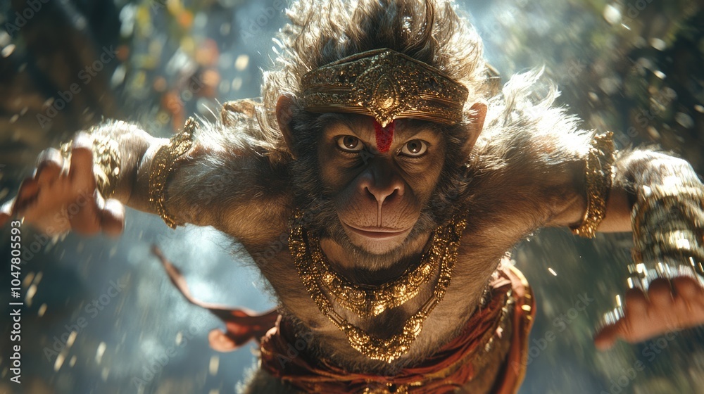 Ilustrace Divine figure: Hanuman, son of Vayu, central character in ...