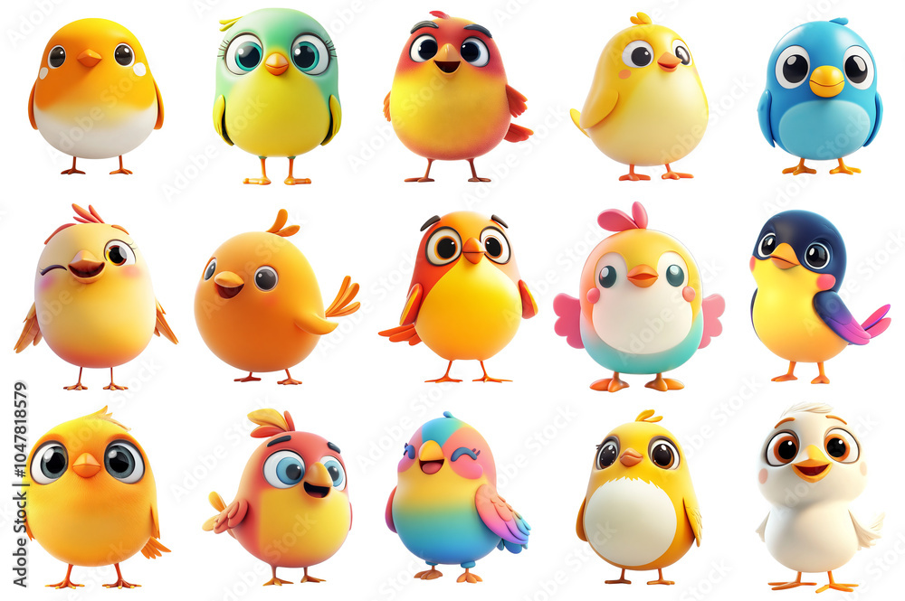 Adorable Cartoon Birds Illustration Set with Transparent Background for ...