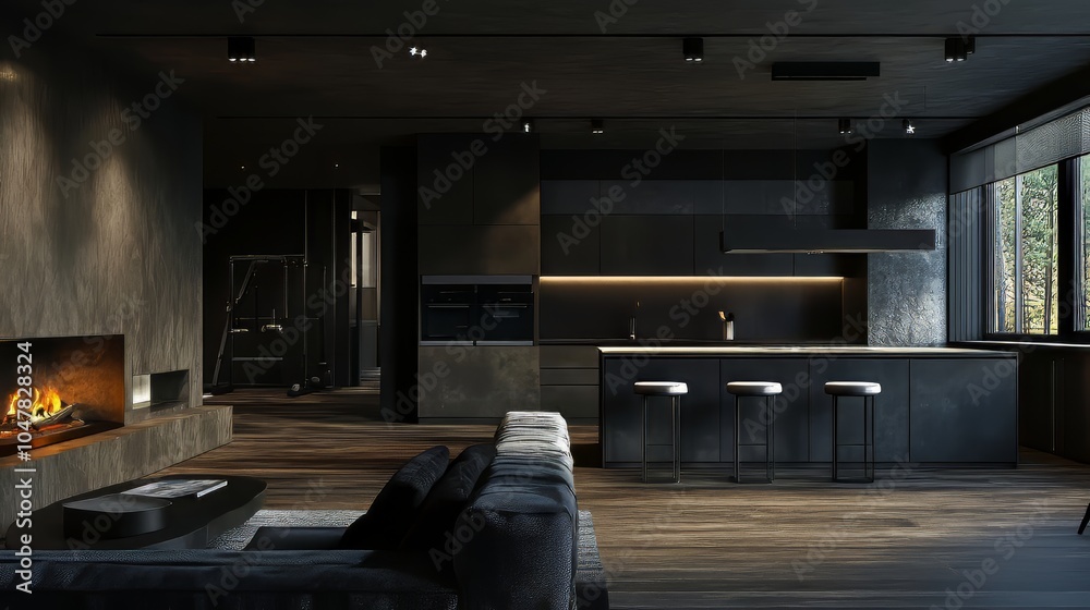 Ultra-realistic luxury loft-style studio apartment with open layout in ...