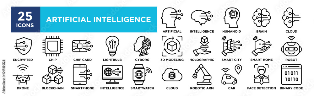 Artificial intelligence icon collection set. Containing design technology, digital, artificial ...