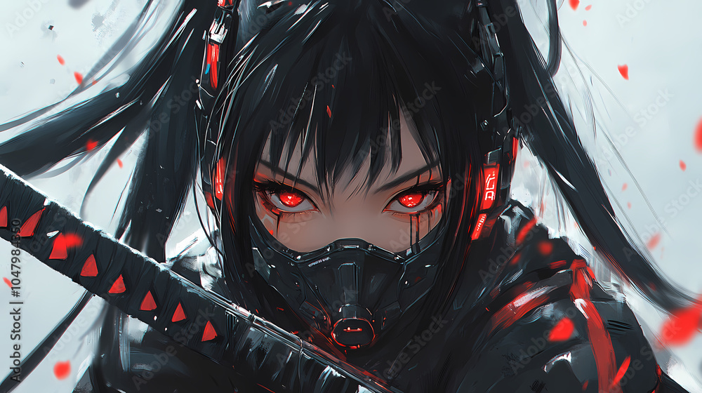 Female samurai ninja asian cyberpunk anime style assassin cute face ...
