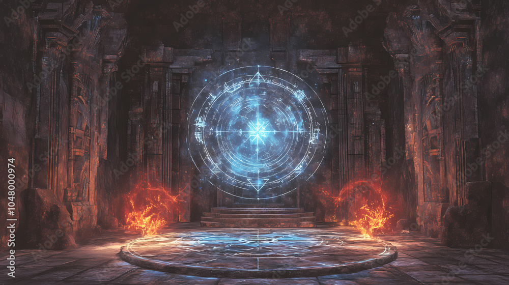 Mystical portal chamber with arcane symbols and energy pulses gen ai ...