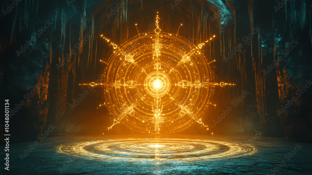 Mystical portal chamber with arcane symbols and energy pulses gen ai ...