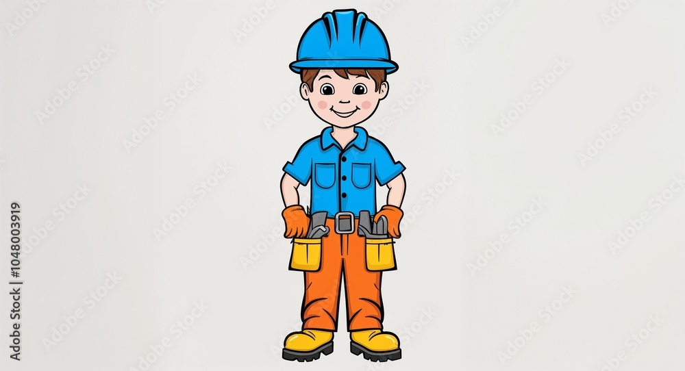 Hand drawing clipart of a boy construction worker with a hard hat and ...