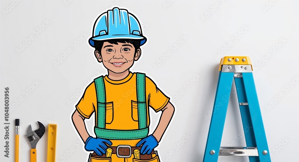 Hand drawing clipart of a boy construction worker with a hard hat and ...