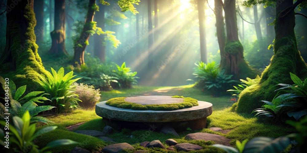 Enchanted Forest with Flat Stone Podium, Round Stand, Magical ...