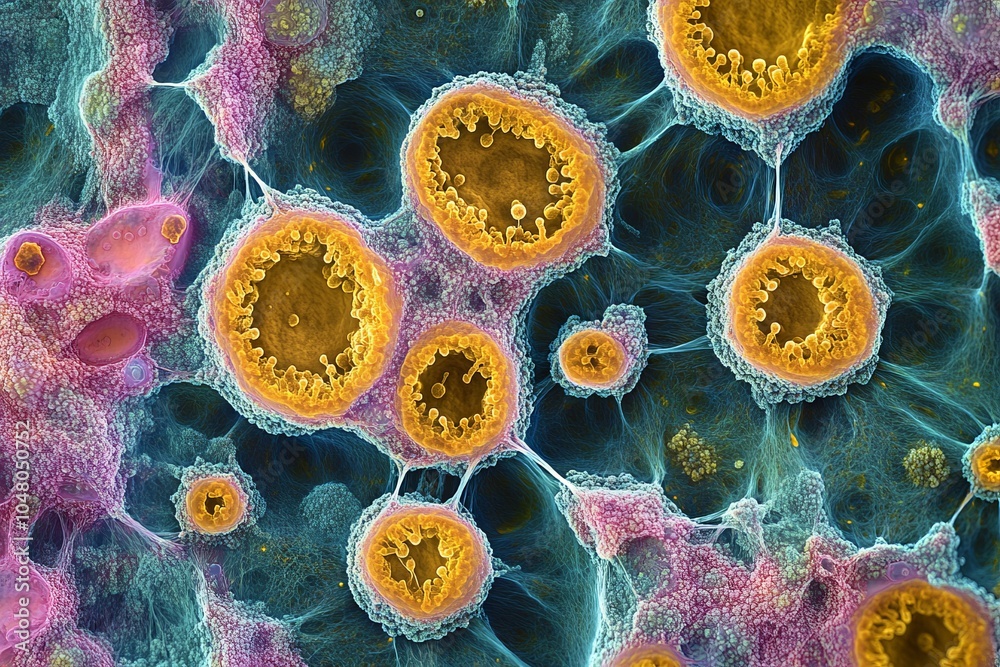 Electron microscopy of fungus, pseodo color,electron microscopy ...